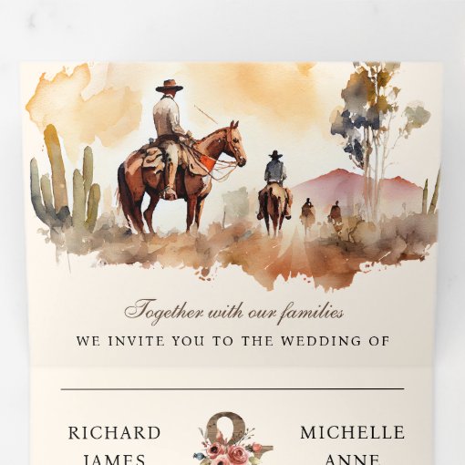 Rustic Western Cowboy All in One QR Code Wedding Tri-Fold Invitation ...
