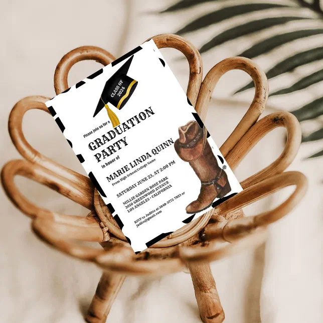 Rustic Western Cowboy Graduation Party Invitation | Zazzle