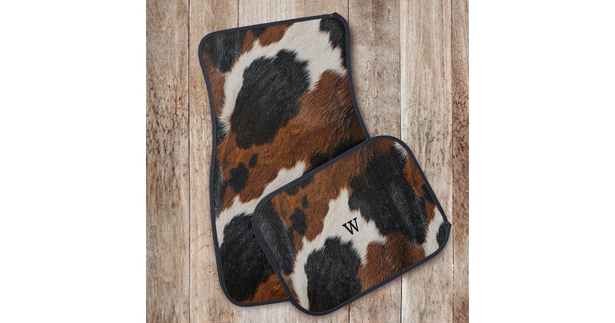 Rustic Western Cowhide Pattern with Monogram Car Floor Mat | Zazzle