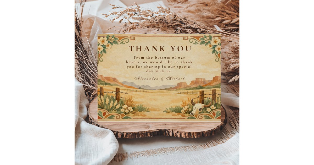 Rustic Western Desert Wedding Thank You Card | Zazzle