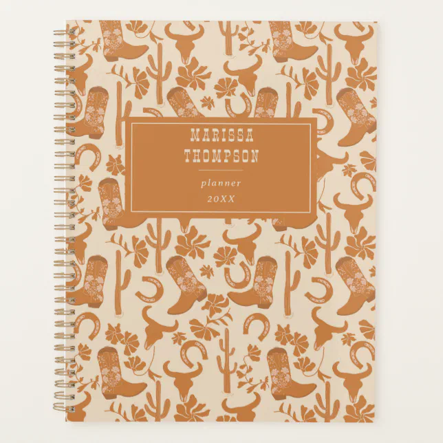 Rustic Western Earth Tone Country Cowboy Boots Planner | Zazzle