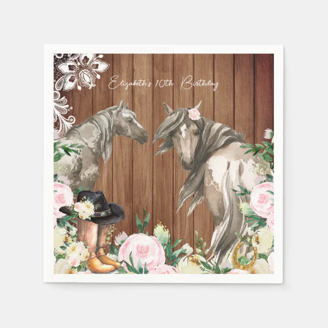 Rustic Western Floral Cowgirl Birthday Party Napkins | Zazzle