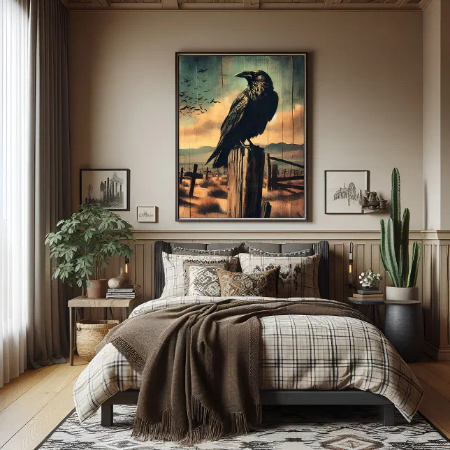 Rustic Western Gothic Raven In Desert Graveyard Poster | Zazzle