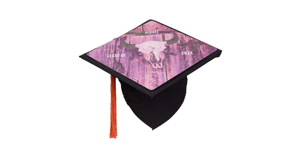 Rustic Western Pink Bull Skull Graduation Cap Topper | Zazzle