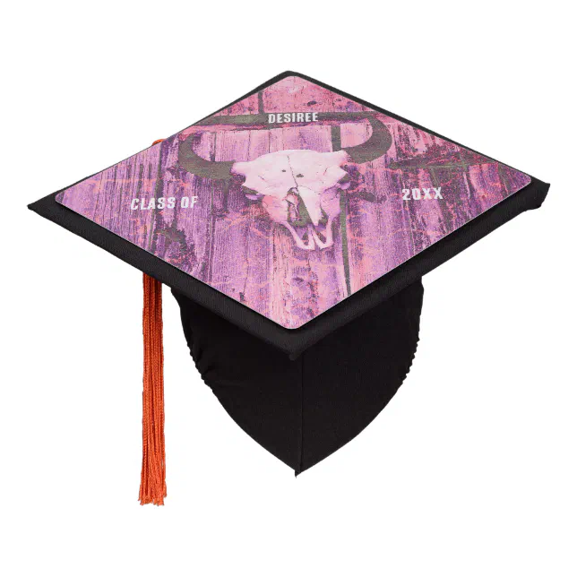 Rustic Western Pink Bull Skull Graduation Cap Topper | Zazzle