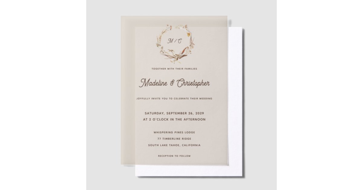 Rustic Western Ranch Monogram Wedding Vellum Invitations | Zazzle