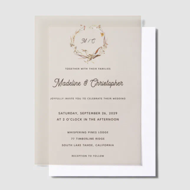 Rustic Western Ranch Monogram Wedding Vellum Invitations | Zazzle