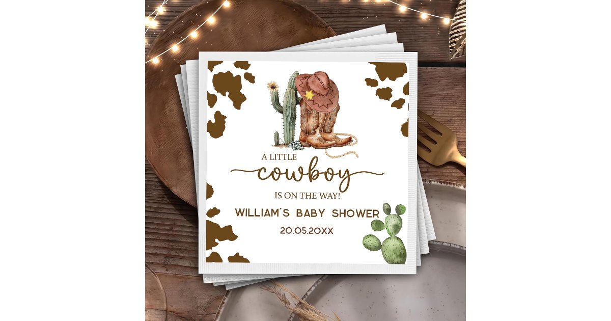 Rustic Western Rodeo Little Cowboy Baby Shower Napkins | Zazzle