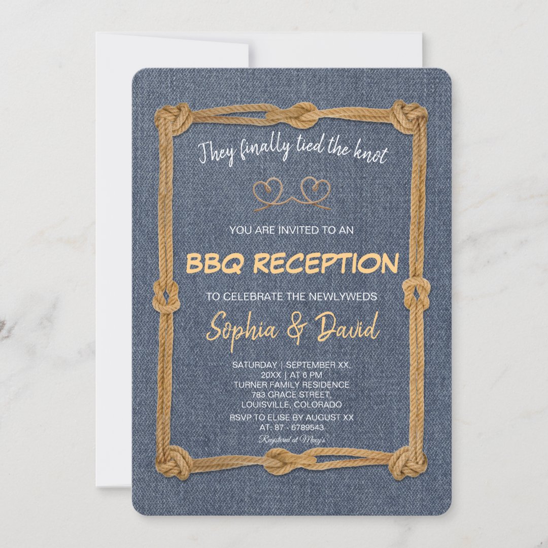 Rustic Western Rope We Tied The Knot BBQ Reception Invitation | Zazzle