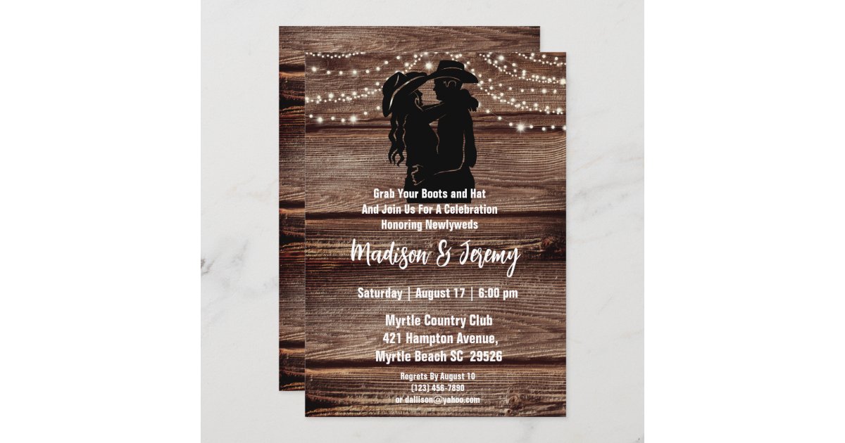 Rustic Western Silhouette String lights Barn Invitation | Zazzle