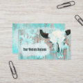 Rustic Western Teal Bull Skull Sunflowers On Wood Business Card | Zazzle