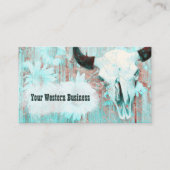 Rustic Western Teal Bull Skull Sunflowers On Wood Business Card | Zazzle