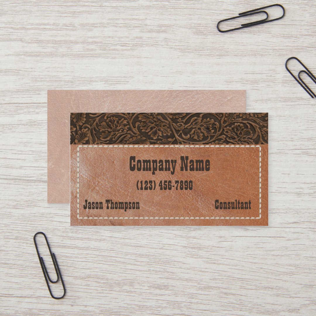 Rustic Western Tooled Leather Business Card | Zazzle
