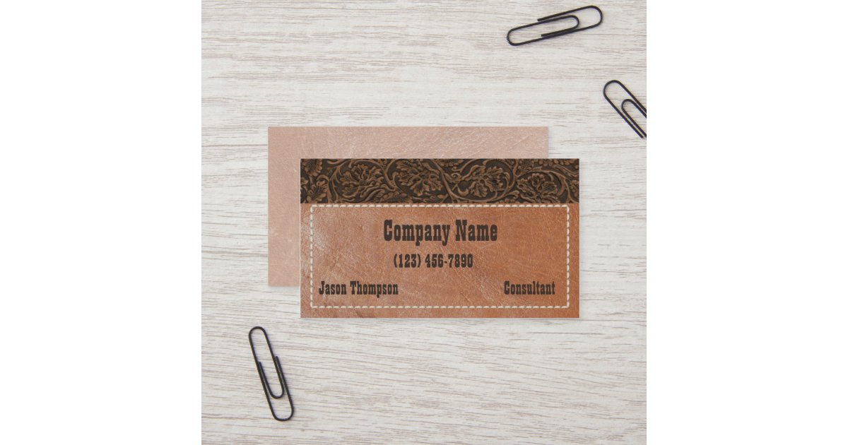 Rustic Western Tooled Leather Business Card | Zazzle