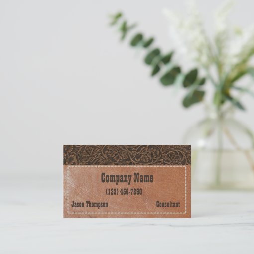 Rustic Western Tooled Leather Business Card | Zazzle