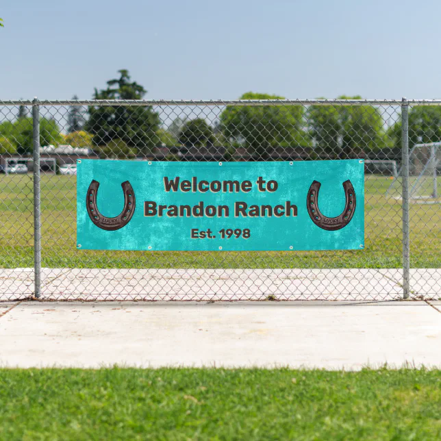 Rustic Western Turquoise Lucky Horseshoe Welcome Banner | Zazzle