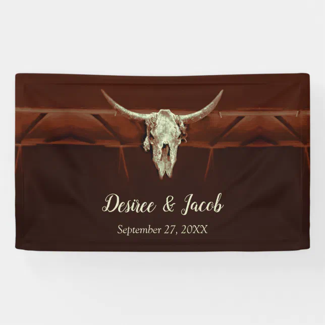 Rustic Western Wedding Brown Country Bull Skull Banner | Zazzle