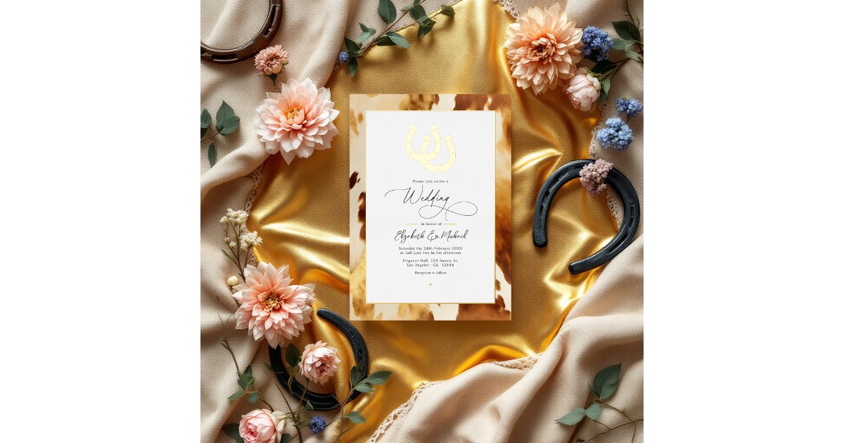Rustic Western Wedding Cowhide Foil Invitation | Zazzle