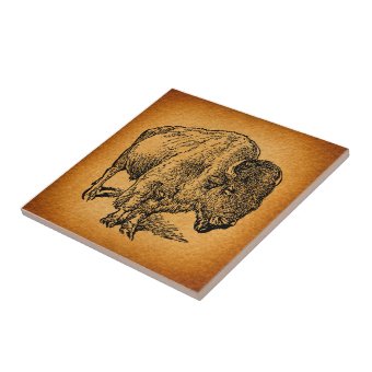 Rustic Western Wild Buffalo Bison Antique Art Ceramic Tile | Zazzle