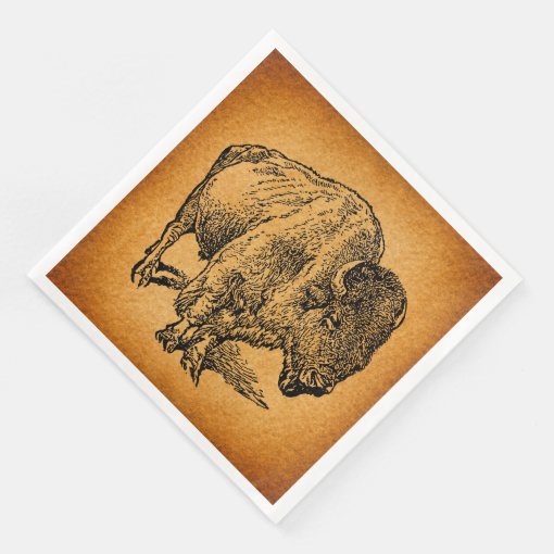 Rustic Western Wild Buffalo Bison Antique Art Paper Dinner Napkins | Zazzle