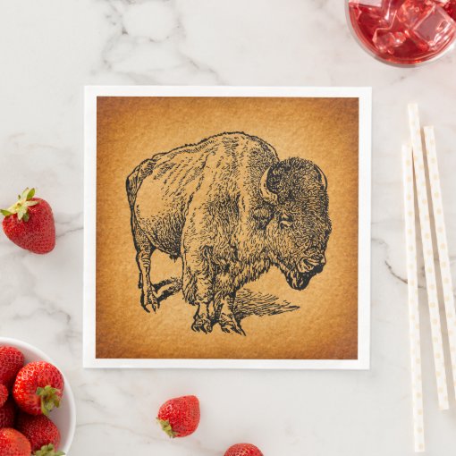 Rustic Western Wild Buffalo Bison Antique Art Paper Dinner Napkins | Zazzle