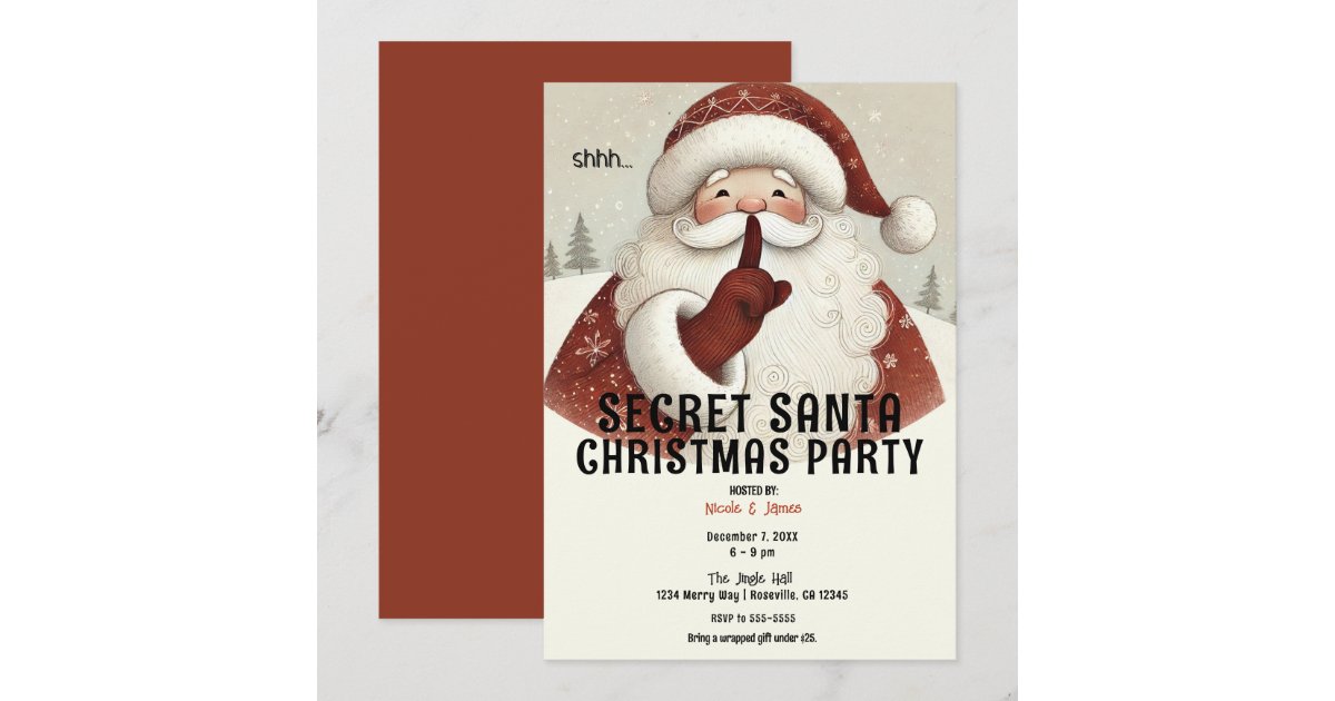 Rustic Whimsical Secret Santa Christmas Party Invitation | Zazzle