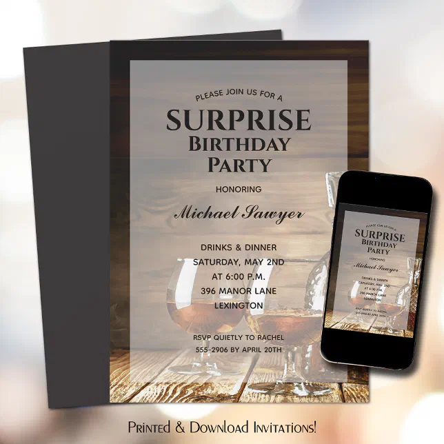Rustic Whiskey Birthday Party Invitation | Zazzle