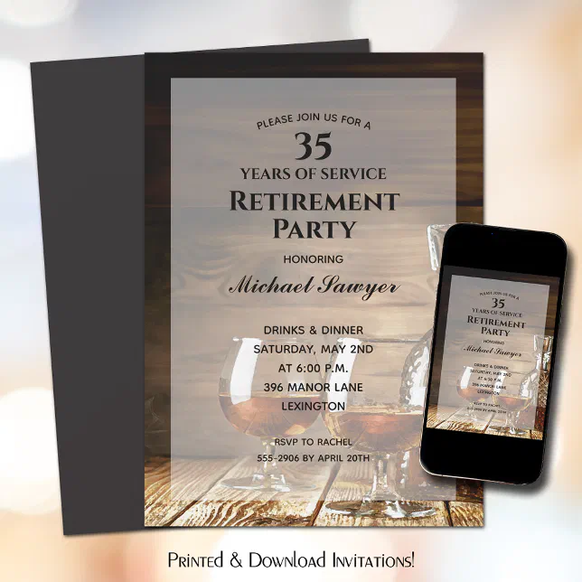 Rustic Whiskey Retirement Party Invitation | Zazzle