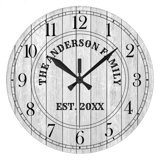 Rustic White Barn Wood Farmhouse Personalized Name Large Clock | Zazzle.com