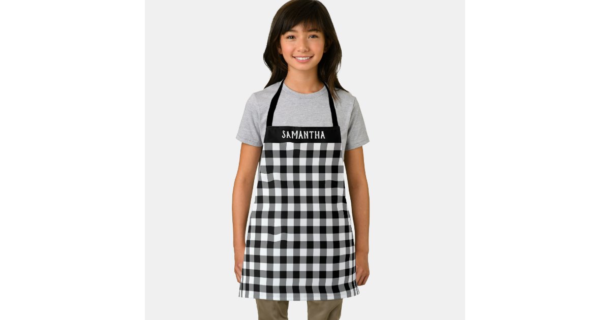 Rustic White Black Buffalo Plaid Pattern Custom Apron | Zazzle