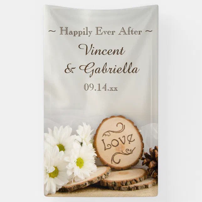 Rustic White Daisies Woodland Wedding Banner | Zazzle