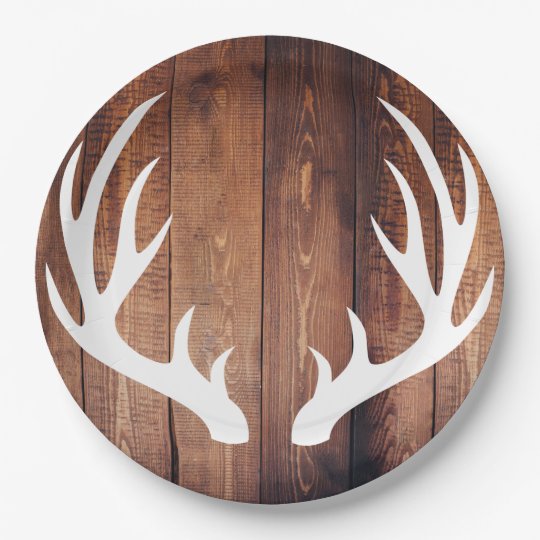 Rustic White Deer Antlers Barn Wood Paper Plates | Zazzle.com