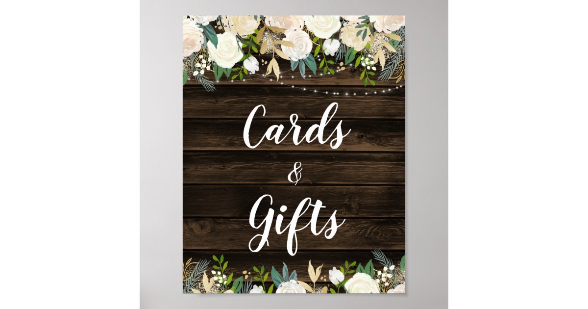 Rustic White Floral String Lights Cards & Gifts Poster | Zazzle
