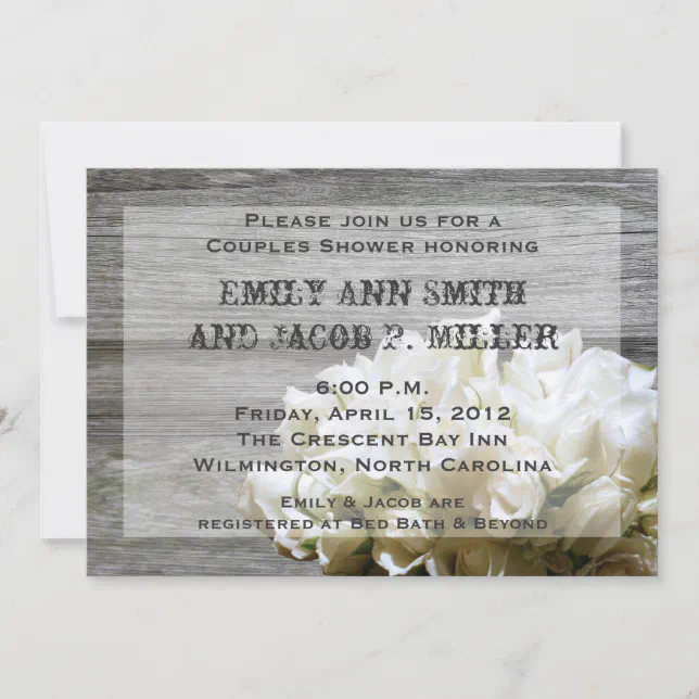 Rustic White Flowers Couples Shower Invitations | Zazzle