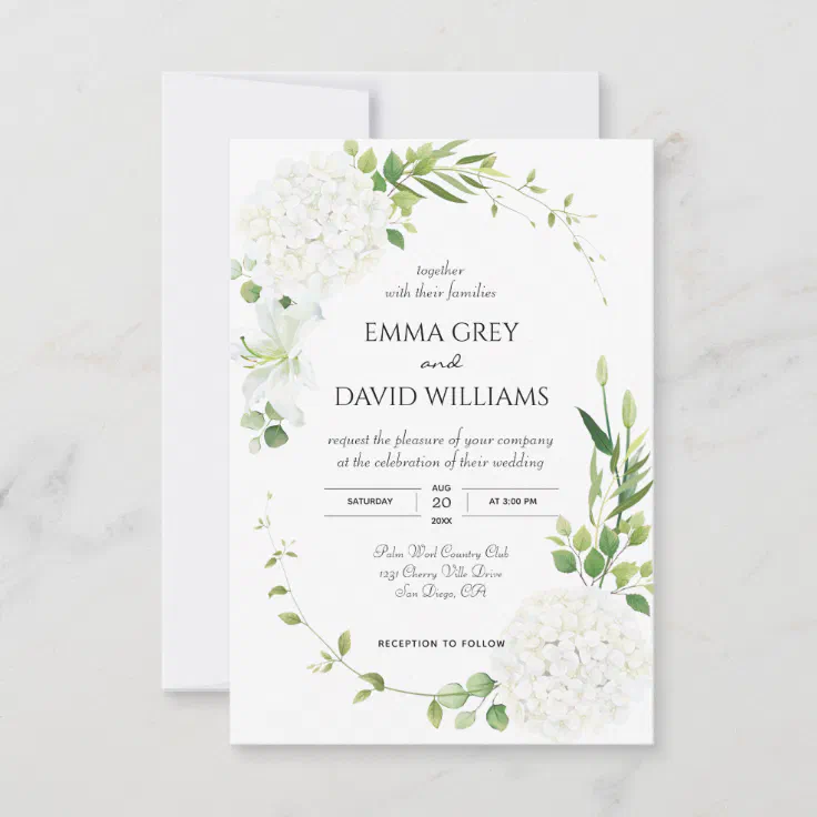 Rustic white hydrangea Wedding Invitation | Zazzle