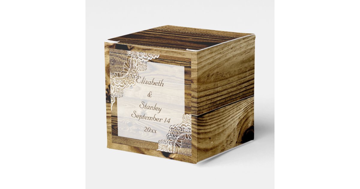 Rustic white lace on wood rustic wedding favor boxes | Zazzle