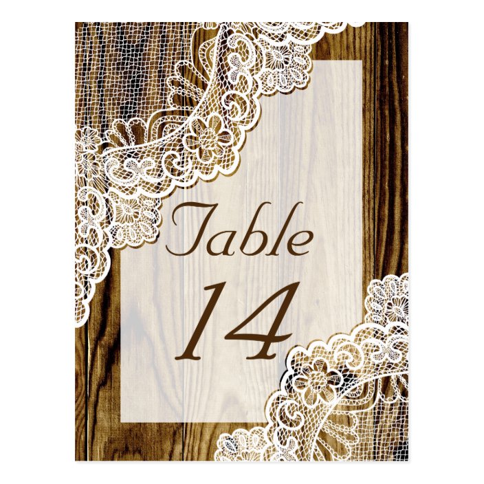 Rustic white lace on wood wedding table number | Zazzle.com