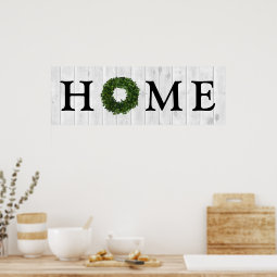 Rustic White Shiplap Wood Boxwood Wreath Home Poster | Zazzle