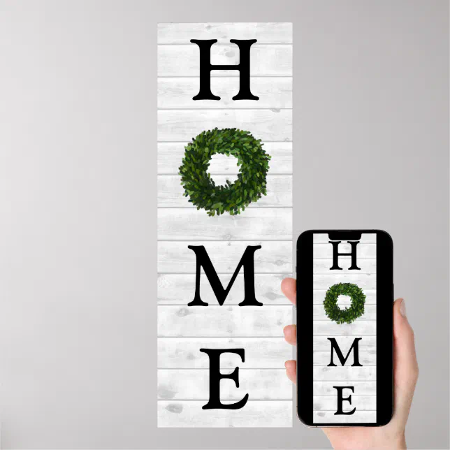 Rustic White Shiplap Wood Home Boxwood Wreath Poster | Zazzle