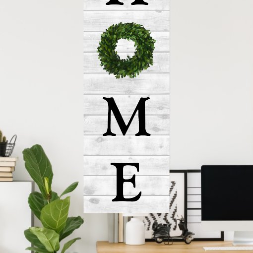 Rustic White Shiplap Wood Home Boxwood Wreath Poster | Zazzle