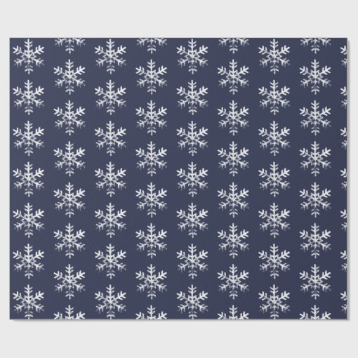 Rustic White Snowflakes Navy Blue Wrapping Paper | Zazzle