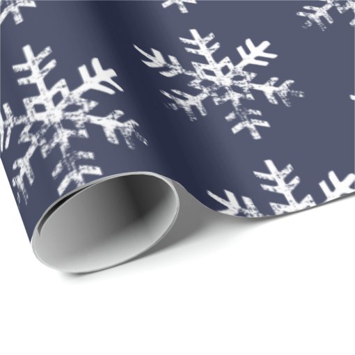 Rustic White Snowflakes Navy Blue Wrapping Paper | Zazzle