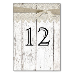 Rustic White Washed Wood and Lace Table Number | Zazzle