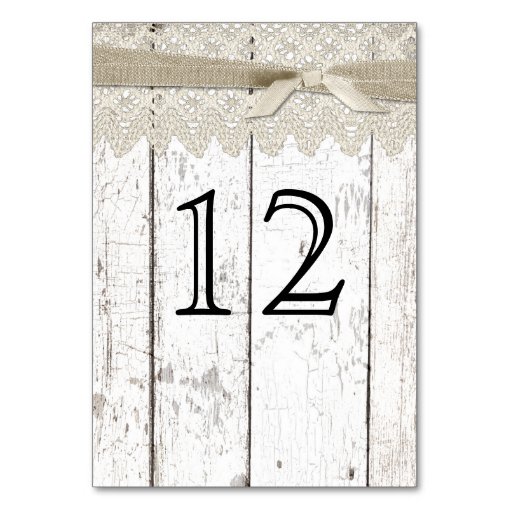 Rustic White Washed Wood and Lace Table Number | Zazzle