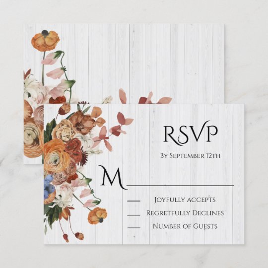 Rustic White Wood Autumn Floral RSVP response card | Zazzle.com