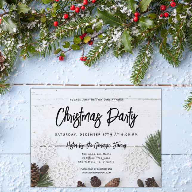 Rustic White Wood Christmas Party Invitation | Zazzle