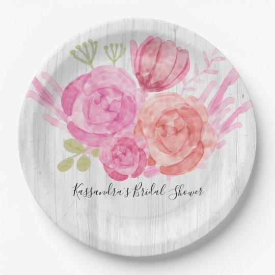 Rustic White Wood Floral Bridal Shower Plates | Zazzle.com