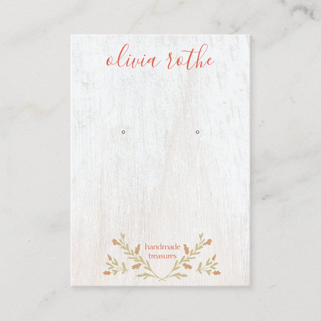 Rustic White Wood Floral Script Earring Display Business Card | Zazzle