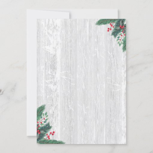 Rustic White Wood Floral Seasons Greetings 3 Photo Holiday Card | Zazzle