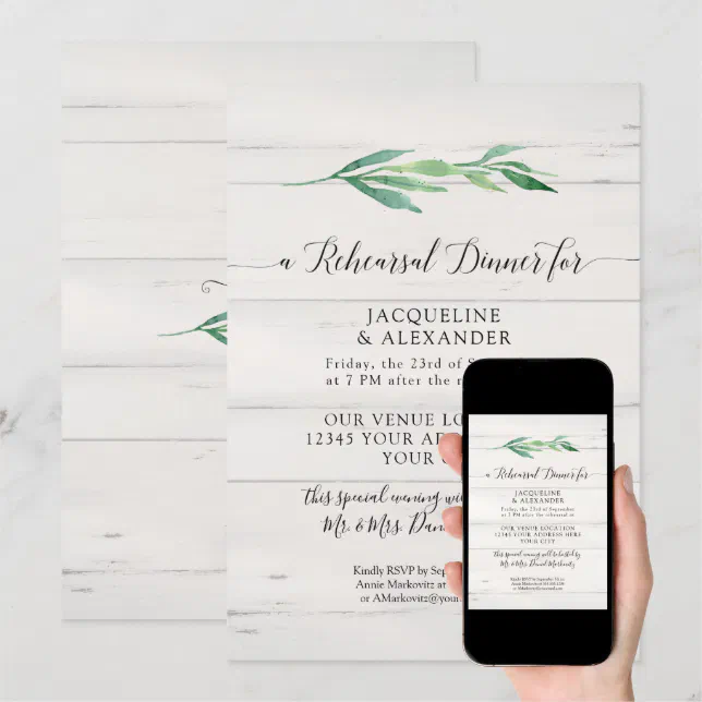 Rustic White Wood Foliage Greenery Watercolor Invitation | Zazzle